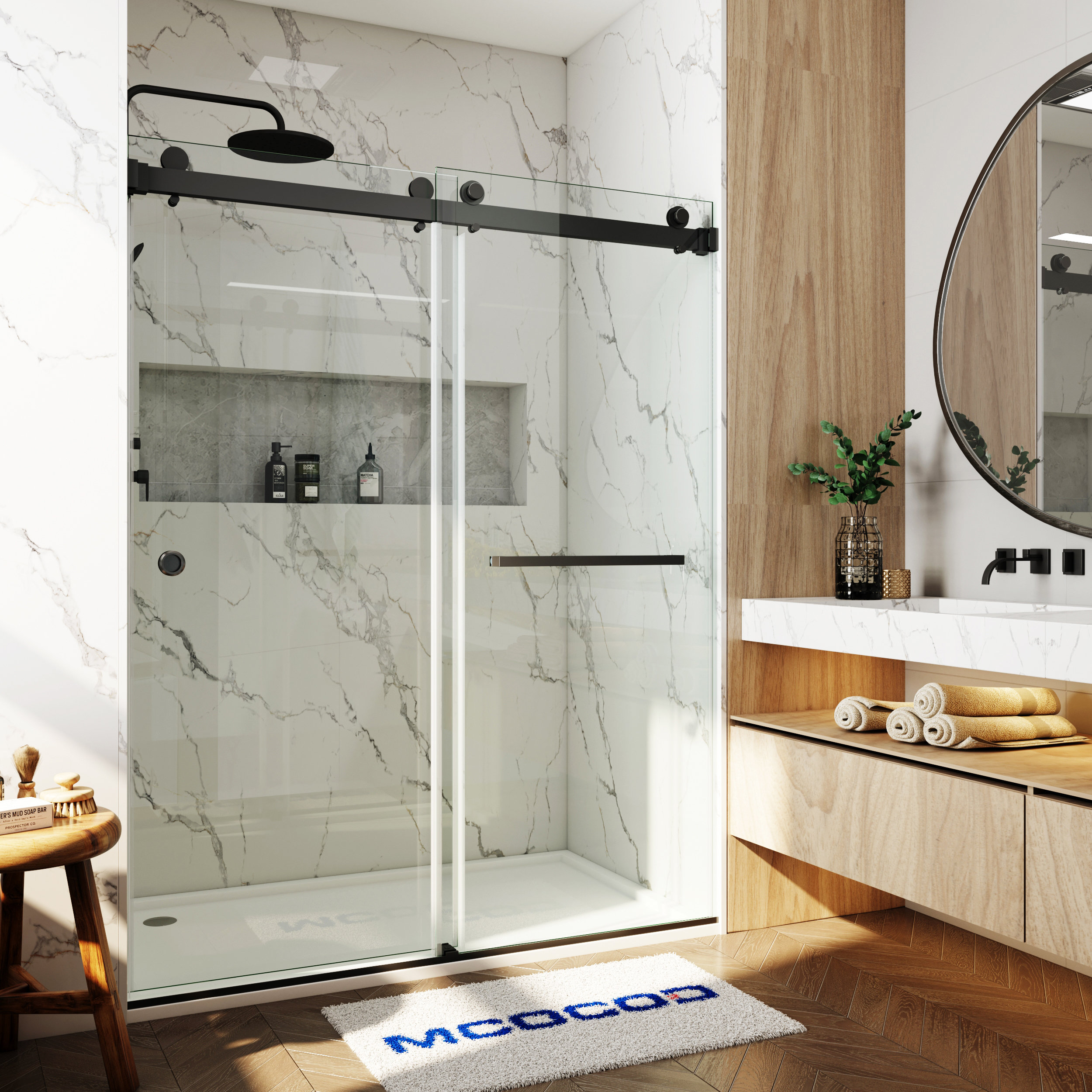 MCOCOD Opal Mirage MCOCOD 66-73" W x 76" H Double Sliding Frameless Smooth Sliding Shower Door ...